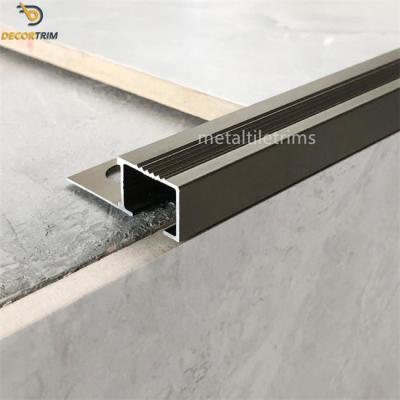 China Brown Aluminum Alloy Stair Nosing Tile Trim Anti Slip Strips 1.1mm Thickness 50pc Box for sale