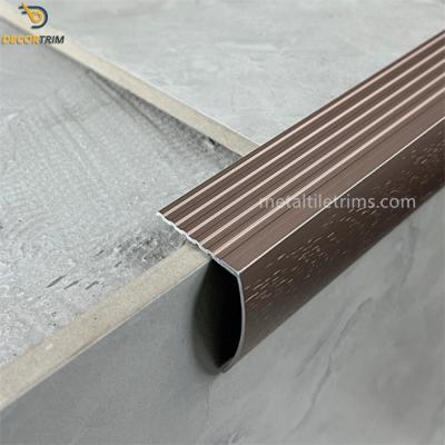 China Aluminum Stair Nose Trim Anti Slip 1.1mm Coffee Profile for Tile Edges for sale