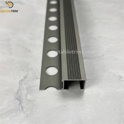 China Dark Titanium Aluminum Tile Stair Nosing Trim 1.1mm Floor Transition Strip for sale