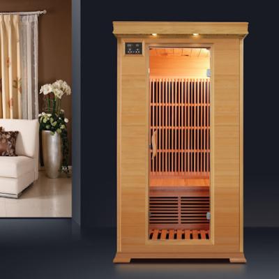China Wooden Far Infrared Sauna Room with Carbon Fiber Heating Panels and Panoramic Tempered Glass Door for sale