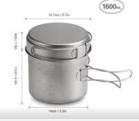 China 1600ML Titanium Pot Pan Set Super Lightweight Camping Cookware Set for sale