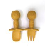 China Grey Training Silicone Fork And Spoon Teether OEM Service With Size Is 9.5x9.5x4 Cm And Weight Is 45 Gram for sale