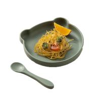 China Silicon Pink Childrens Tray Plate Spoons And Bowl With Compartment With Size Is 18*18*4cm And Weight Is 220 Gram for sale