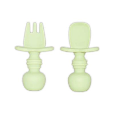 China ODM/OEM Service Different Green Colors Silicone Baby Forks Spoons Eco Friendly With Size 9.5x9.5x4 Cm And Weight 48Gram for sale