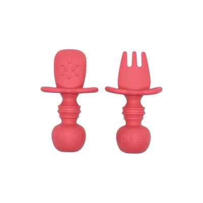 China ODM/OEM Service Special Red Colors Silicone Baby Forks Spoons Eco Friendly With Size Is 9.5x9.5x4 Cm And Weight 48Gram for sale