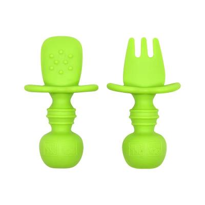 China ODM/OEM Service Special Green Colors Silicone Baby Forks Spoons Eco Friendly With Size Is 9.5x9.5x4 Cm And Weight 48Gram for sale