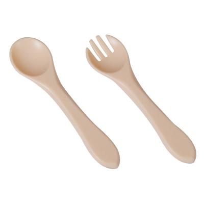China ODM Different Khaki Yellow Colors Silicone Baby Forks Spoons Eco Friendly With Size Is 9.5x9.5x4Cm And Weight Is 48 Gram for sale