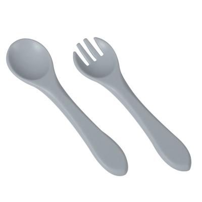 China ODM Different Light Blue Colors Silicone Baby Forks Spoons Eco Friendly With Size Is 9.5x9.5x4 Cm And Weight Is 48 Gram for sale