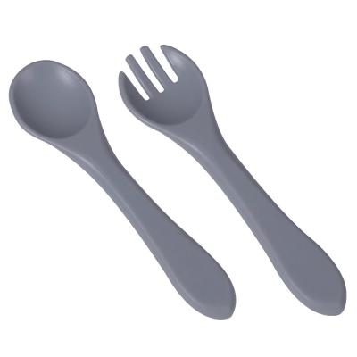 China ODM Different Dark Grey Colors Silicone Baby Forks Spoons Eco Friendly With Size Is 9.5x9.5x4 Cm And Weight Is 48 Gram for sale