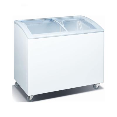 China Deep Chest Glass Door Display Freezer 208L-248L Capacity with R290 Refrigerant and Sliding Doors for sale