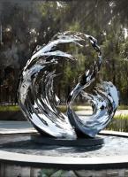 China Contemporary 316L Stainless Steel Mirror Polished Abstract Metal Fountain Sculpture for Garden and Outdoor Decor for sale