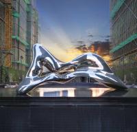 China Large Outdoor Sculpture Mirror Polished Abstract Modern Stainless Steel Landmark 8 Meter Length for sale