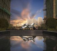 China Large Outdoor Sculpture Mirror Polished Abstract Modern Stainless Steel Landmark 8 Meter Length for sale