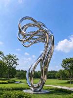 China Modern Abstract Sculpture Stainless Steel Mirror Polished Surface Outdoor Garden Lawn Decoration Artistic Fluid Curves for sale