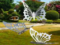 China Fairy Garden Ornaments Sculptures Modern Art Stainless Steel Flying Butterfly for sale