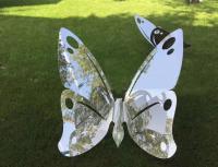 China Fairy Garden Ornaments Sculptures Modern Art Stainless Steel Flying Butterfly for sale