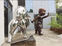 China Yard Decoration Funny Garden Art Outdoor Metal Sculpture Mirror Surface for sale
