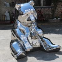 China Modern Outdoor Panda Metal Animal Sculptures Stainless Steel Garden Ornaments for sale