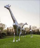China 5.5 Meter Mirror Polished Metal Giraffe Garden Statue for sale