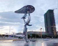 China 6.0M High Mirror Polished Metal Whale Sculpture For Plaza Decoration for sale