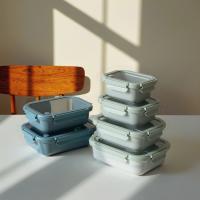 China IKOO Stackable Ceramic Food Storage Container with Glass Lid for sale