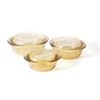 China IKOO Amber Color High Borosilicate Glass Casserole with 1400ml-3000ml Capacity and -40℃ to 560℃ Temperature Range for sale