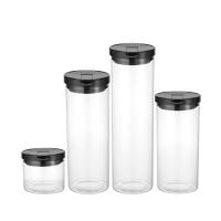 China IKOO Custom Logo Clear Glass Canister and Pantry Storage Container with Easy Open PP Lid in 450ml, 1000ml, and 1500ml Sizes for sale