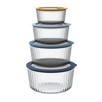 China IKOO Rectangular Striped Customizable BPA-Free Glass Food Container with Vented Glass Lid for sale