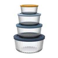 China Lightweight Striped Glass Food Container with PE Lid - Dishwasher Safe Borosilicate Glass Storage for sale