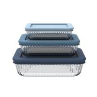 China Lightweight Striped Glass Food Container with PE Lid - Dishwasher Safe Borosilicate Glass Storage for sale