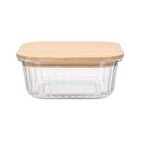 China IKOO 370ml 640ml 1050ml High Borosilicate Glass Food Container with Natural Bamboo Lid for sale