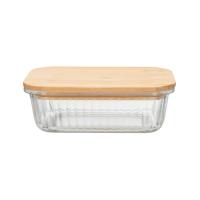 China IKOO 370ml 640ml 1050ml High Borosilicate Glass Food Container with Natural Bamboo Lid for sale