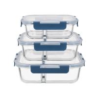 China IKOO Divided Glass Food Container with Cool Lock PP Lid for sale