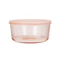 China Pink Color Sprayed Glass Food Container with PE Lid for sale