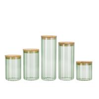 China Borosilicate Glass Canister with Bamboo Lid Color Sprayed Stripe Design for sale