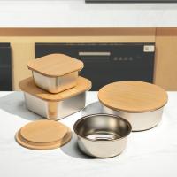 China Multifunctional Airtight Freezer Safe Stainless Steel Food Container with Bamboo Lid Reusable Meal Prep Box for sale