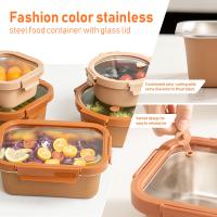 China IKOO Stainless Steel Food Storage Container with Glass Lid 500ml-1000ml for sale