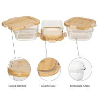 China IKOO Oven Safe Transparent Glass Food Container with Bamboo Lids and Cool Lock for Secure Food Storage for sale