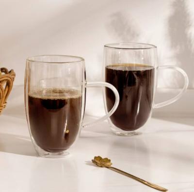 China Double Wall Glass Cup with 250ml 350ml 450ml Capacity High Borosilicate Glass for Hot and Cold Beverages for sale