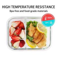 China IKOO 570ml 980ml 1360ml Divided Glass Food Container with Cool Lock PP Lid for Microwave Oven and Freezer for sale