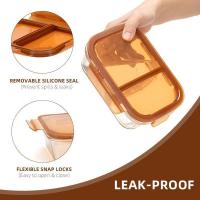 China IKOO 570ml 980ml 1360ml Divided Glass Food Container with Cool Lock PP Lid for Microwave Oven and Freezer for sale