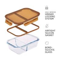 China IKOO 570ml 980ml 1360ml Divided Glass Food Container with Cool Lock PP Lid for Microwave Oven and Freezer for sale