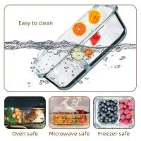 China IKOO 570ml 980ml 1360ml Divided Glass Food Container with Cool Lock PP Lid for Microwave Oven and Freezer for sale