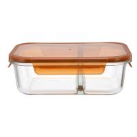 China IKOO 570ml 980ml 1360ml Divided Glass Food Container with Cool Lock PP Lid for Microwave Oven and Freezer for sale