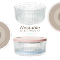 China IKOO 236ml 472ml 944ml Ribbed Round Glass Food Container with PE Lid Microwave Oven Freezer Safe for sale