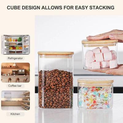 China IKOO Rectangular High Borosilicate Glass Canister with Bamboo Lid for Modern Multifunction Kitchen Storage for sale