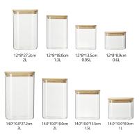 China IKOO Rectangular High Borosilicate Glass Canister with Bamboo Lid for Modern Multifunction Kitchen Storage for sale