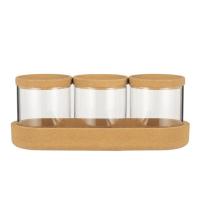 China IKOO Rectangular Glass Jar with Cork Lid and Tray - High Borosilicate Glass Storage Jar for 300ml and 715ml Kitchen and Bathroom Accessories for sale