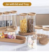 China IKOO Rectangular Glass Jar with Cork Lid and Tray - High Borosilicate Glass Storage Jar for 300ml and 715ml Kitchen and Bathroom Accessories for sale