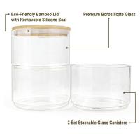 China Stackable High Borosilicate Glass Canister with Bamboo Lid for Kitchen Storage 350ml Capacity for sale